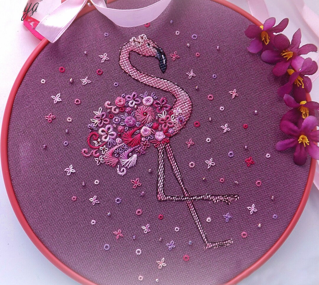 Pink Flamingo Cross Stitch Bird Pattern Pdf - Floral Fantasy Cross ...