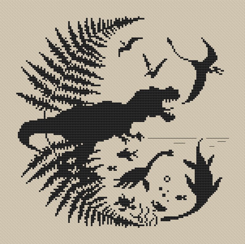 Dino Cross Stitch Blackwork Pattern Pdf - Prehistoric Park Cross Stitch ...