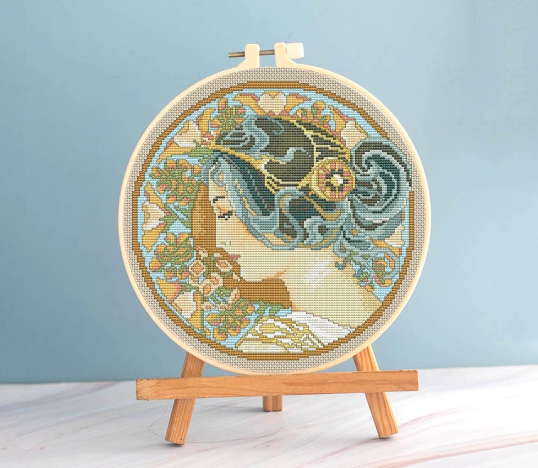 Alphons Mucha Cross Stitch Lady Pattern Pdf Art Nouveau Cross Stitch ...