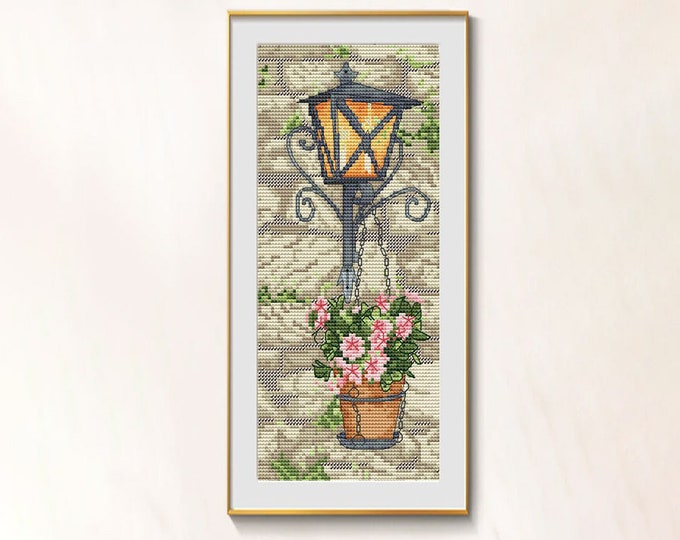 Old Lamp Cross Stitch Flowers Pattern Pdf - Lantern Cross Stitch Fairy ...