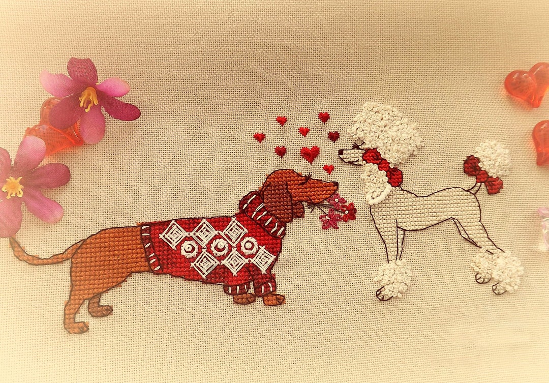 Love Cross Stitch Blackwork Pattern Pdf, Whitework Embroidery Dogs ...