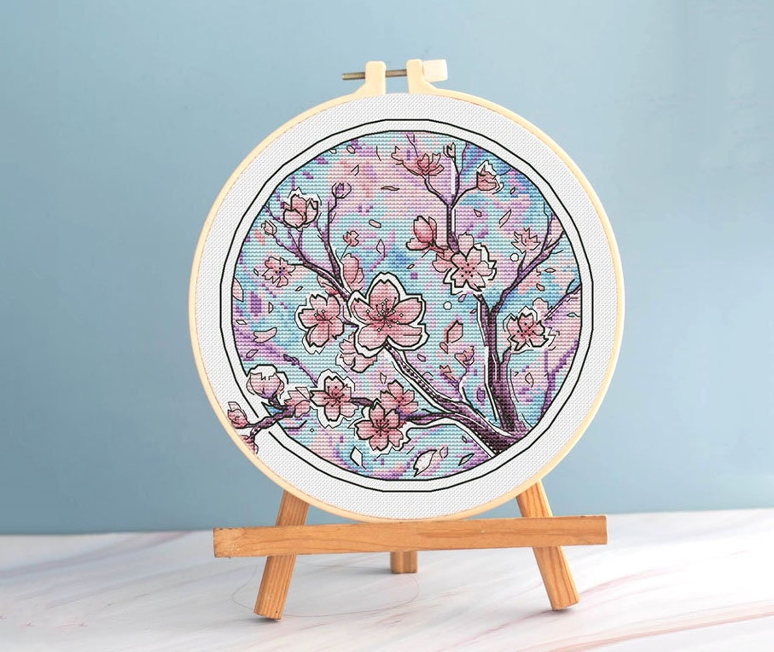Sakura Cross Stitch Round Pattern Pdf - Tree Blossom Cross Stitch ...
