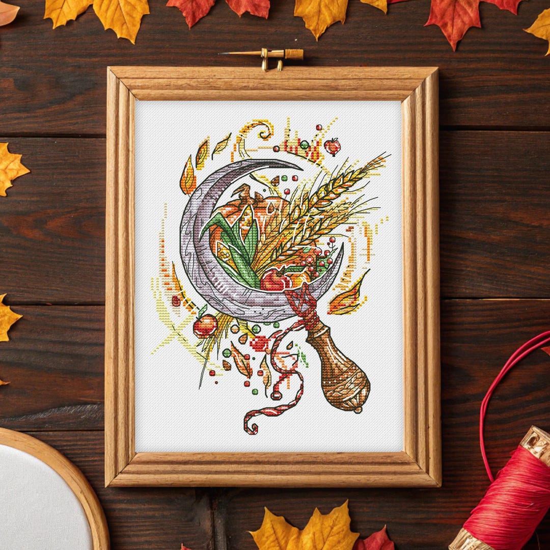 Autumn Harvest Cross Stitch Fantasy Pattern Pdf - Sickle Cross Stitch ...