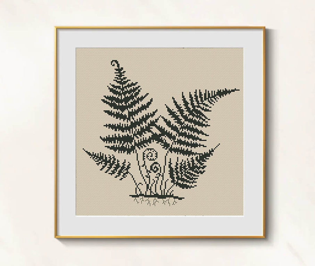 Fern Cross Stitch Blackwork Pattern - Prehistoric Plant Cross Stitch ...