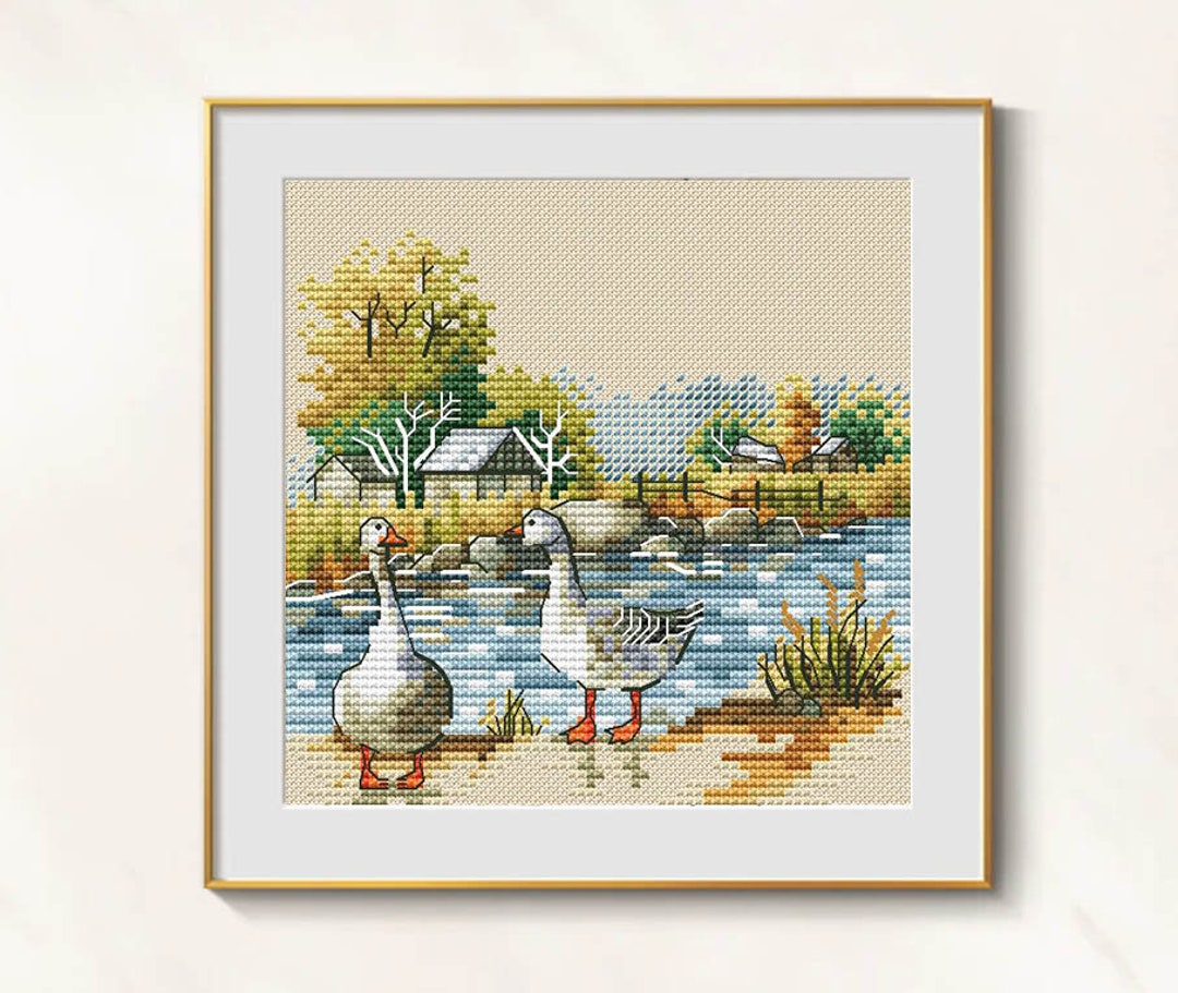 Geese Cross Stitch Rustic Pattern Pdf - Cottagecore Cross Stitch Rural ...