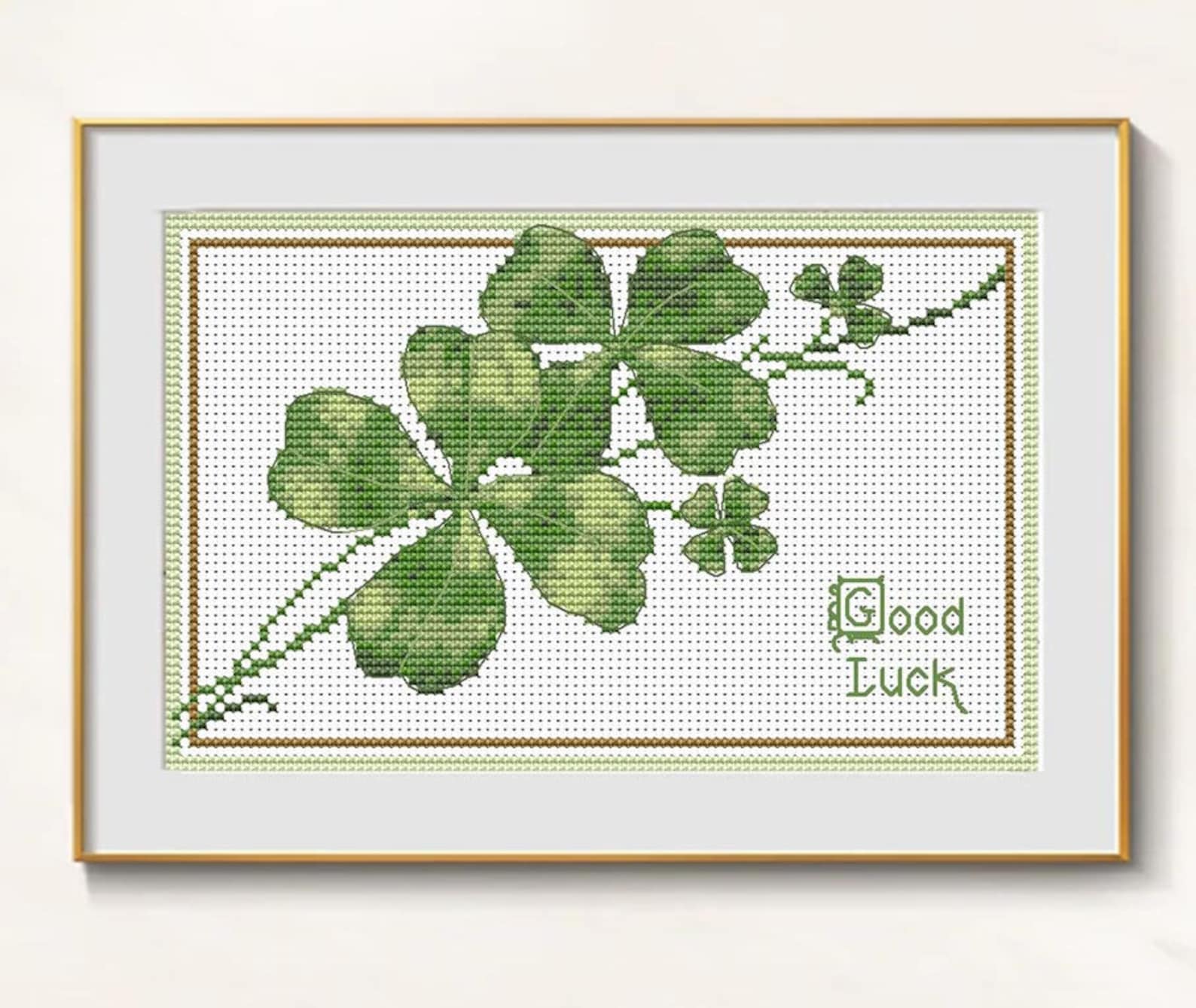 Clover Cross Stitch Good Luck Pattern Pdf, Lucky Clover Card Embroidery ...