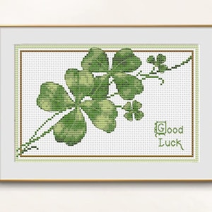 Clover Cross Stitch Good Luck Pattern Pdf, Lucky Clover Card Embroidery ...