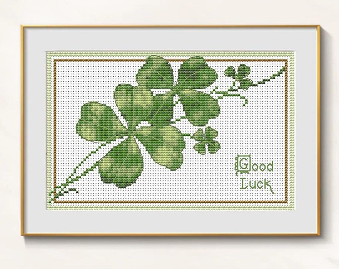 Clover Cross Stitch Good Luck Pattern Pdf, Lucky Clover Card Embroidery ...