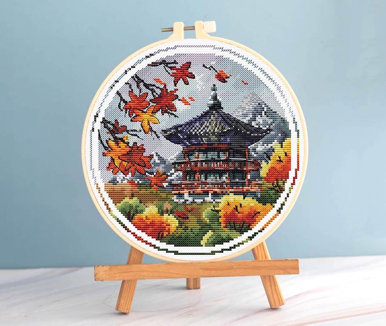 Autumn Cross Stitch Japanese Art Pattern Pdf Budha Pagoda Embroidery ...