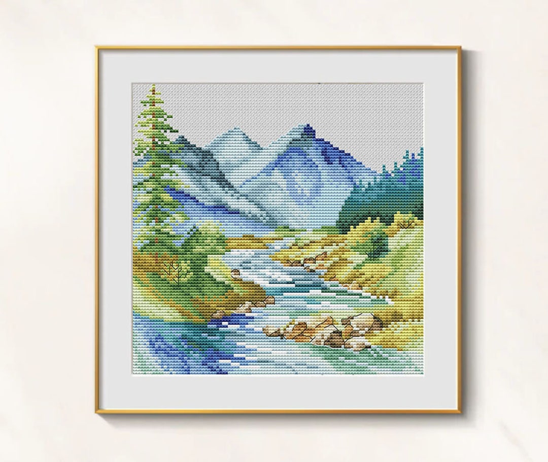 Mountain Cross Stitch Spring Pattern Pdf - Mountain View Cross Stitch ...
