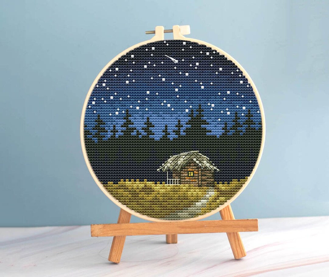Night Sky Cross Stitch Stars Pattern Pdf, Night Forest Embroidery Fairy ...