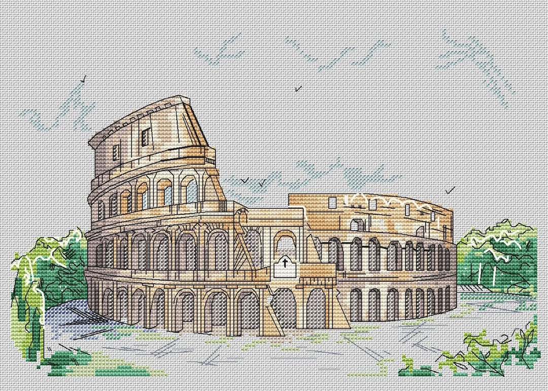 Colosseum Cross Stitch Rome Pattern Pdf - Travel Italy Cross Stitch ...
