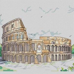 Colosseum Cross Stitch Rome Pattern Pdf - Travel Italy Cross Stitch ...