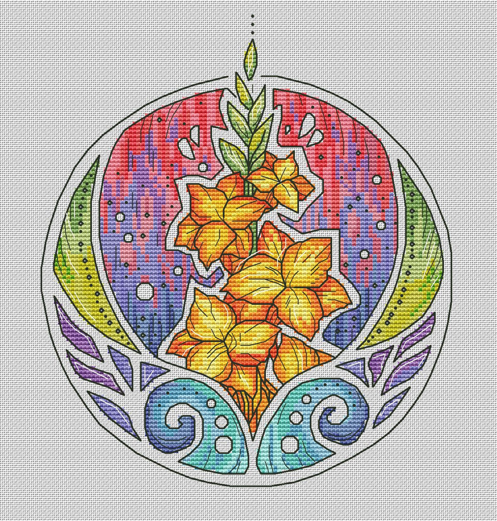 Gladiolus Cross Stitch Round Pattern Pdf - Floral Cross Stitch Garden ...