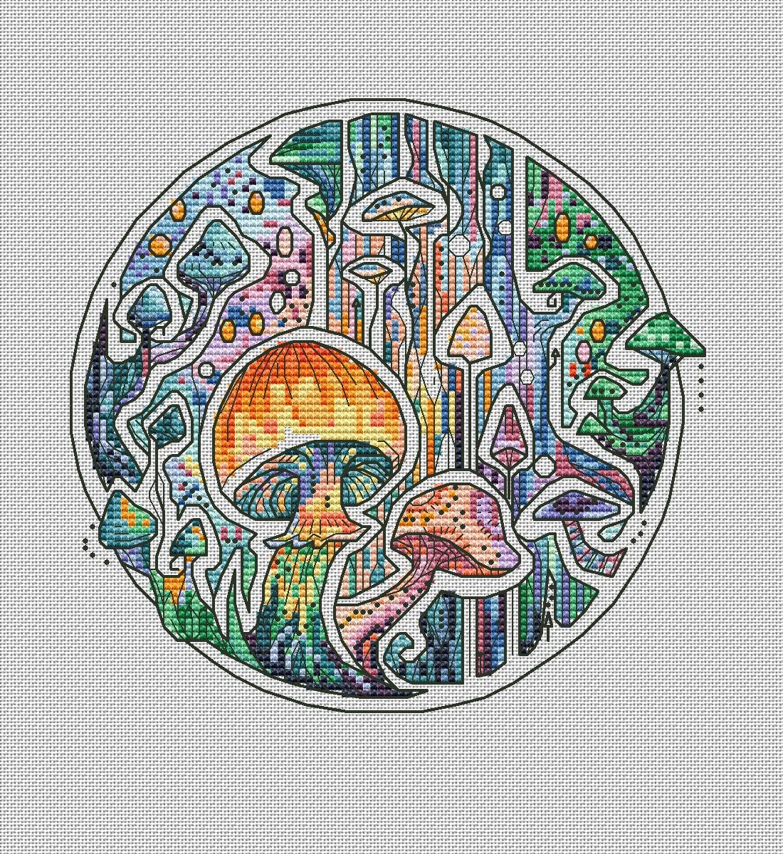 Mushrooms Cross Stitch Psychedelic Pattern Pdf Round Cross - Etsy