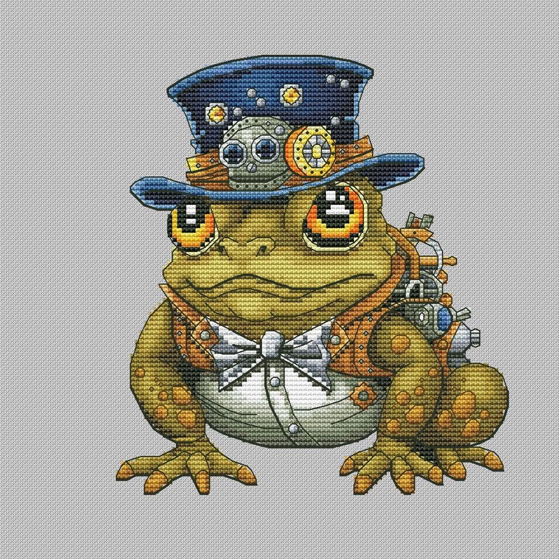 Steampunk Cross Stitch Toad Pattern Pdf - Mechanic Cross Stitch Hipster ...