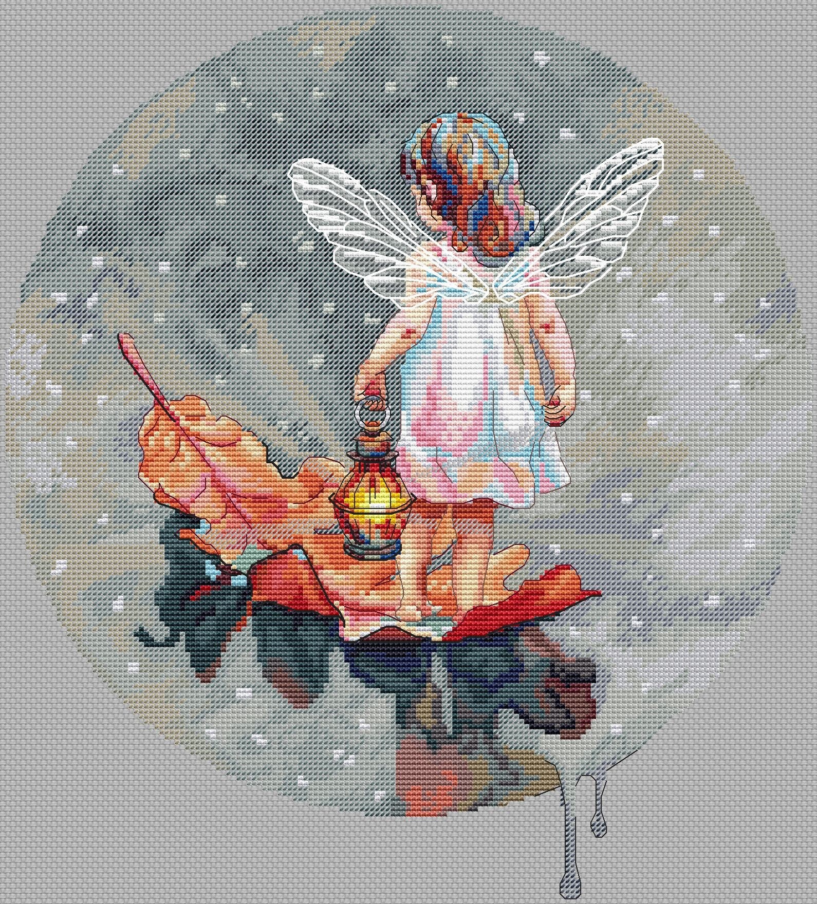 Baby Angel Cross Stitch Oak Leaf Pattern Pdf - Fairy Girl Embroidery ...