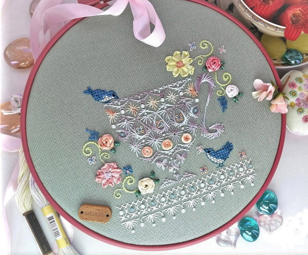 Birds Cross Stitch Whitework Pattern Pdf - Kitchen Cross Stitch Birds ...