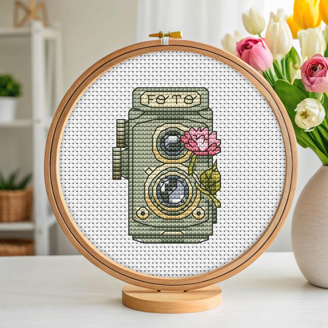 Camera Cross Stitch Retro Pattern Pdf - Old Photo Cross Stitch Vintage ...