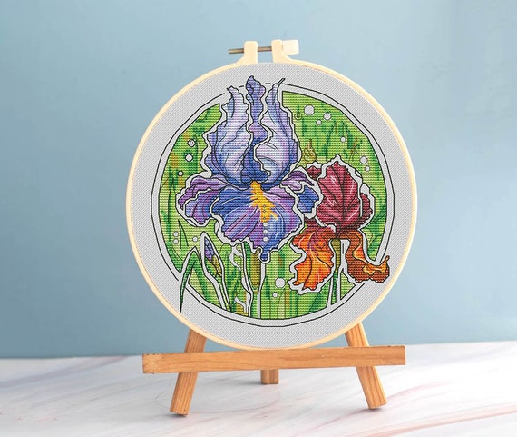 Iris Cross Stitch Round Pattern Pdf Purple Flowers Cross | Etsy