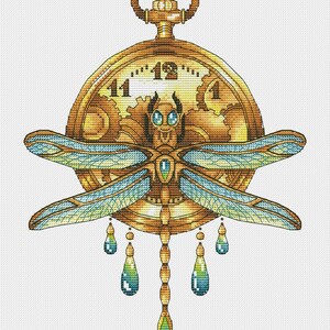 Dragonfly Cross Stitch Clock Pattern Pdf - Clock Cross Stitch Jewelry Embroidery Insect Cross ...