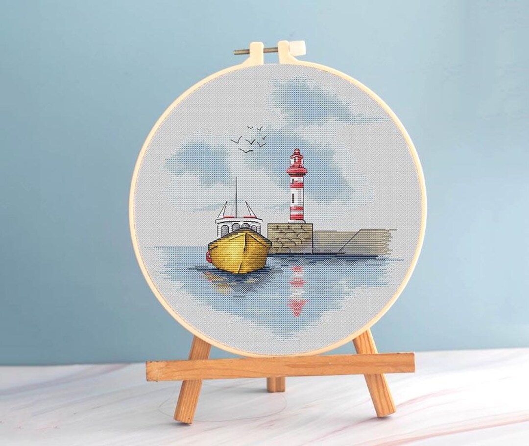 Sea Harbor Cross Stitch Seashore Pattern Pdf Boat Cross Stitch Sail ...