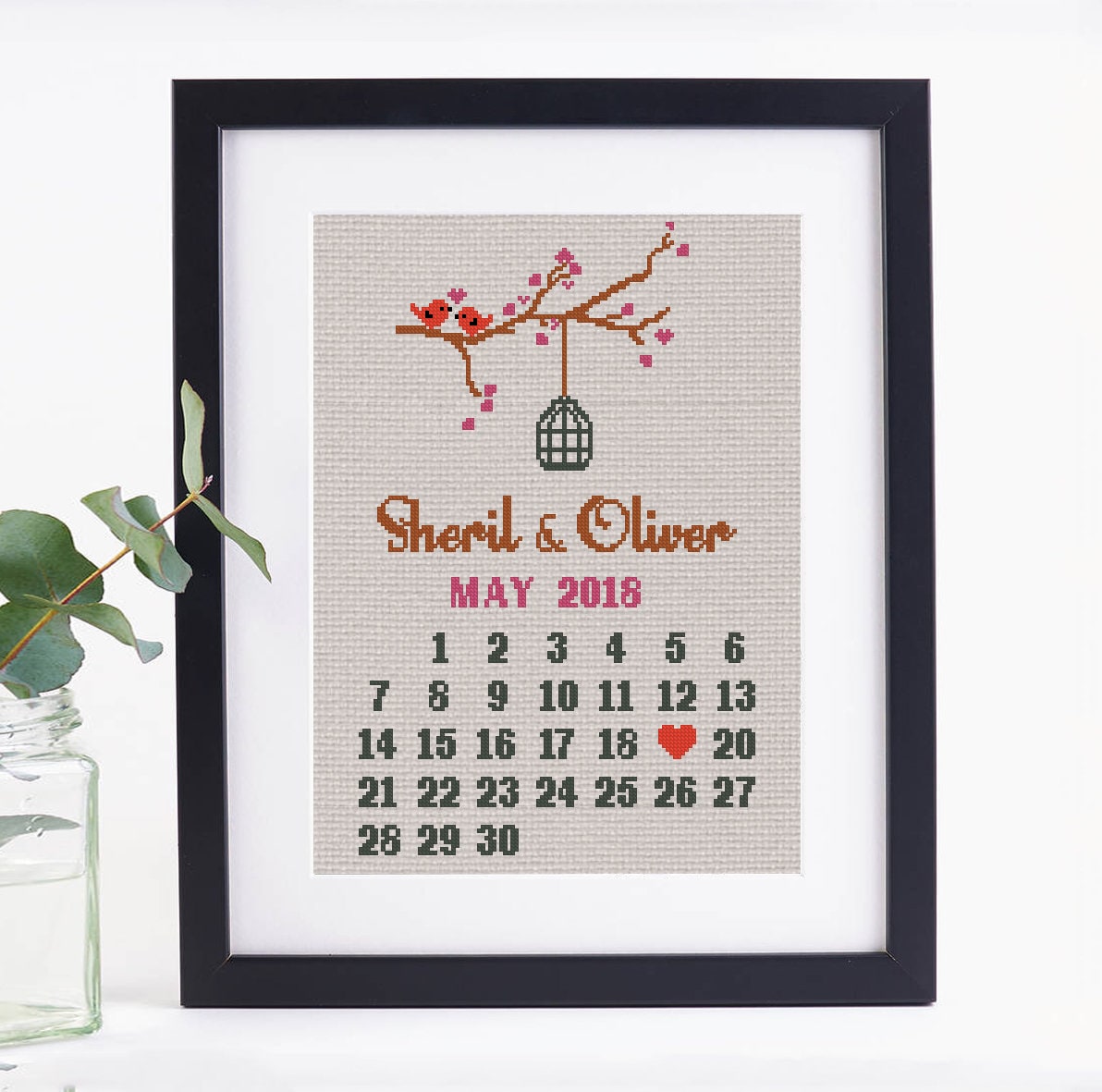 Wedding Cross Stitch Calendar Pattern Love Birds Cross - Etsy