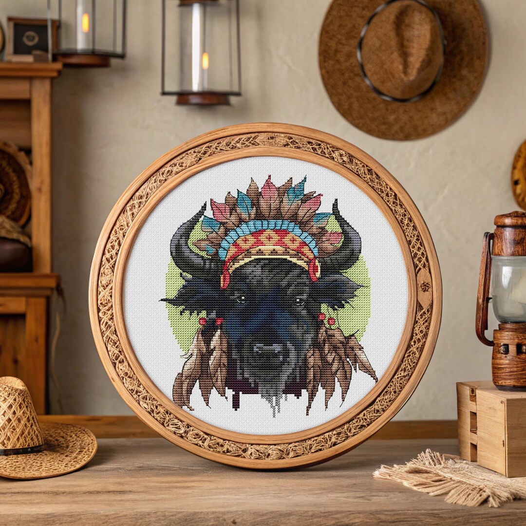 Buffalo Bull Cross Stitch Round Pattern Pdf, American Indian Cross ...