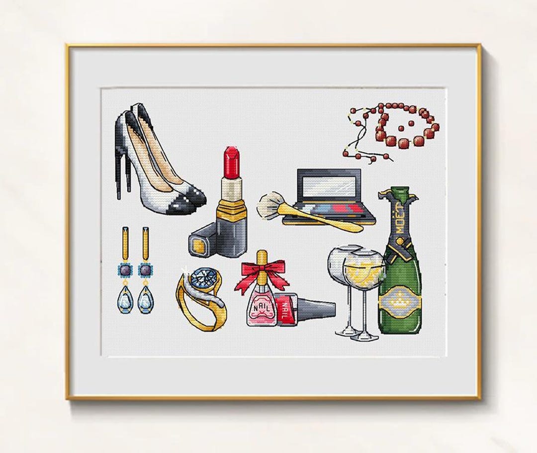 Lady Bag Cross Stitch Lipstick Pattern Pdf, Woman Vanity Bag Cross ...