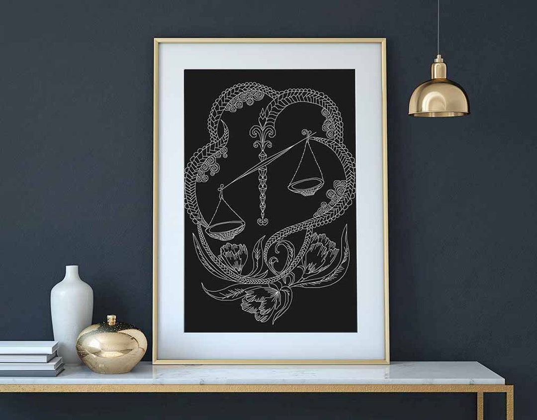 Libra Zodiac Cross Stitch Libra Pattern Pdf - Blackwork Cross Stitch ...