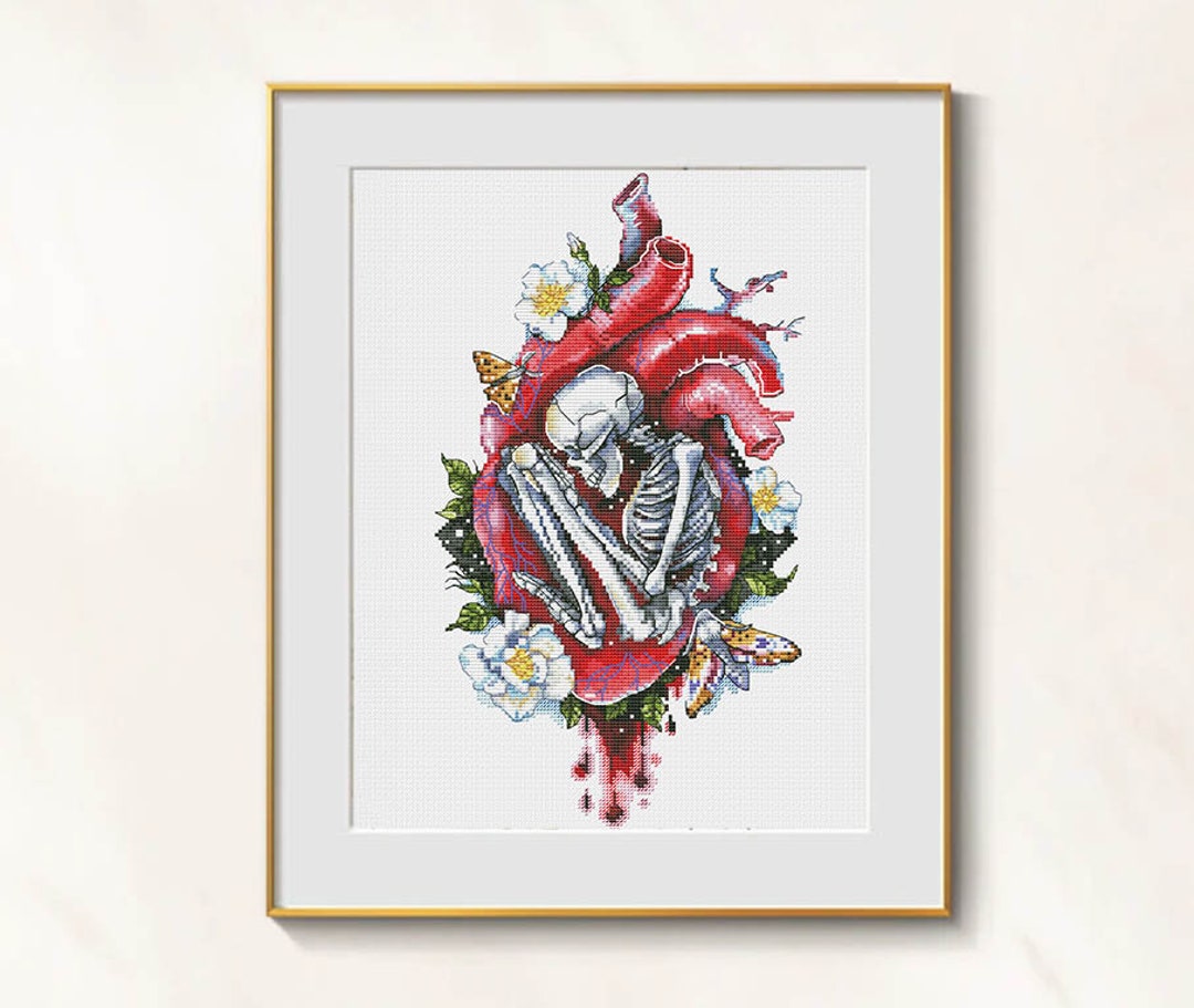 Skeleton Cross Stitch Gothic Pattern Pdf - Red Heart Cross Stitch Dead ...
