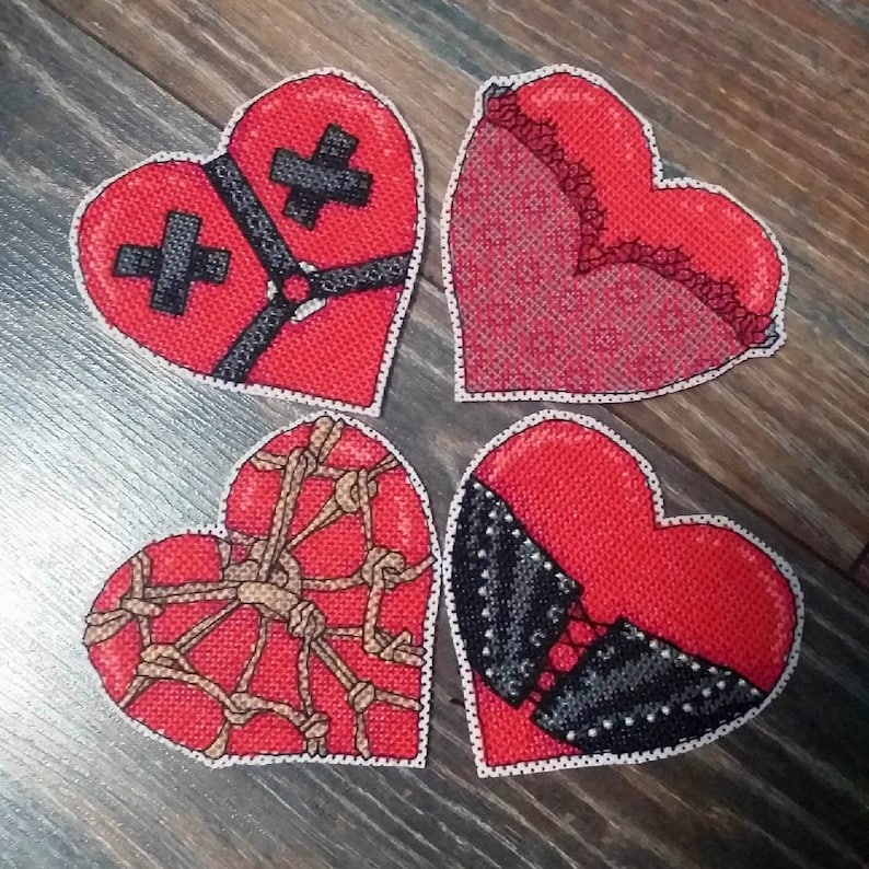 Gothic Cross Stitch Hot Hearts Pattern Pdf - Boho Cross Stitch Nerdy ...