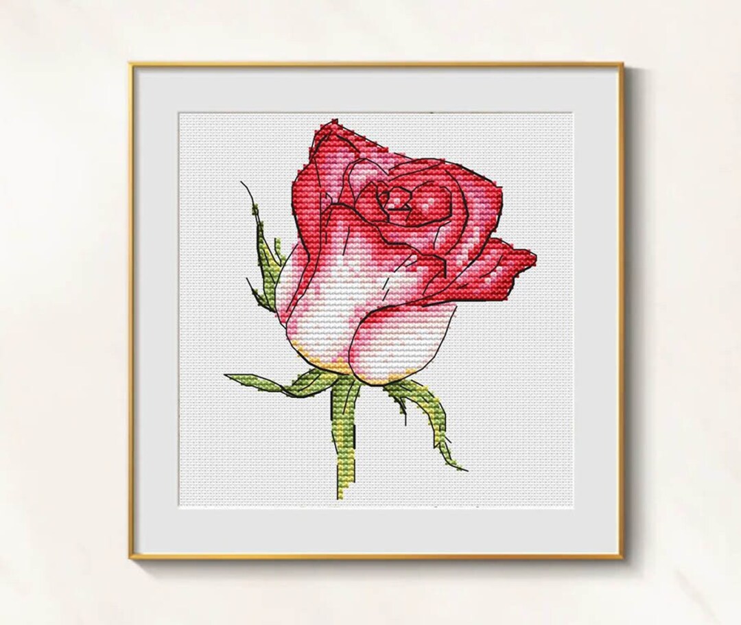 Garden Rose Cross Stitch Bud Pattern Pdf - Pink Rose Embroidery ...