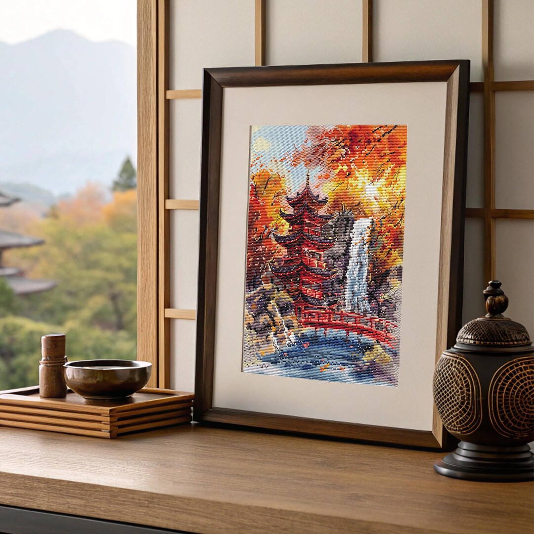 Pagoda Cross Stitch Japan Travel Pattern Pdf - Japan Sampler Cross ...
