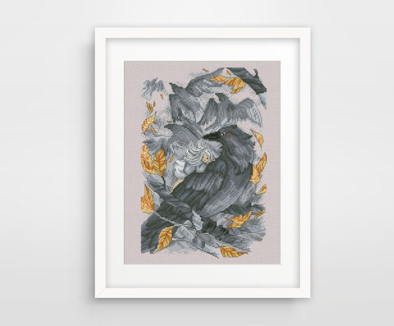 Black Raven Cross Stitch Feather Pattern Pdf - Black Crow Cross Stitch ...