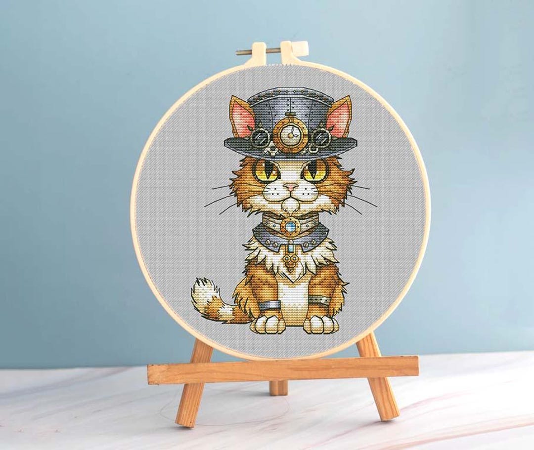 Cat Cross Stitch Steampunk Pattern Pdf - Mechanic Cross Stitch Little ...