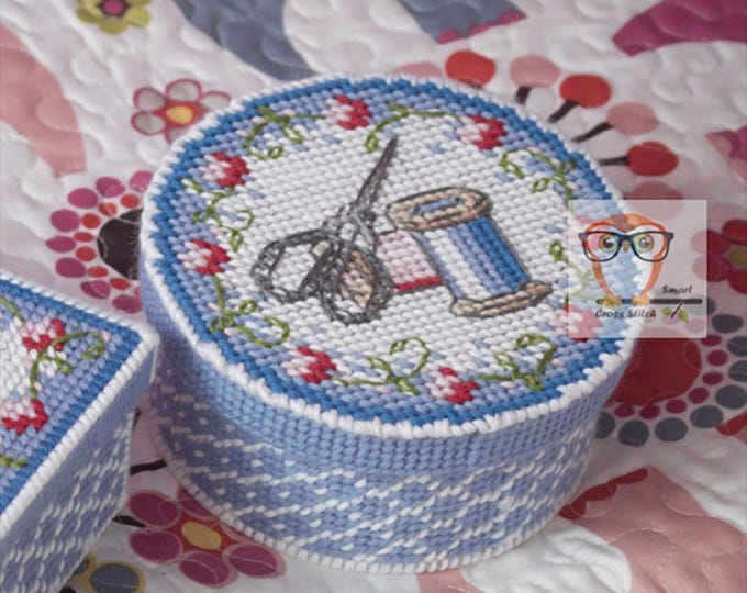 Crafts Box Plastic Canvas Cross Stitch Pattern Pdf - Scissors Biscornu ...