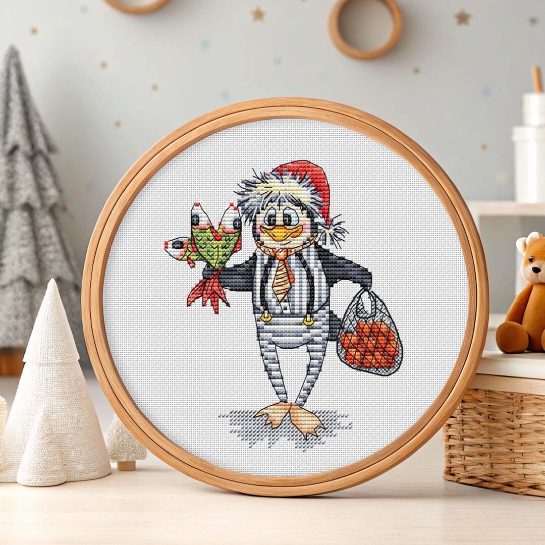 Penguin Cross Stitch Lunch Pattern Pdf - Baby Lunch Cross Stitch Little ...