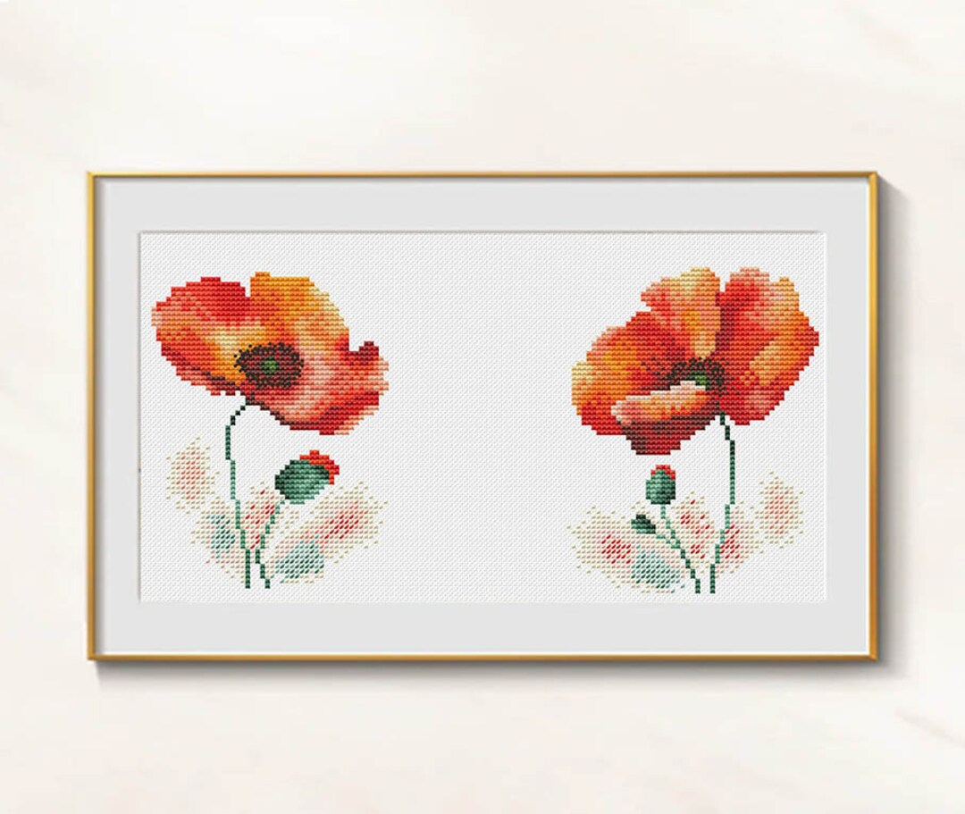 Poppy Cross Stitch Botanical Pattern Pdf - Round Cross Stitch Red Poppy ...