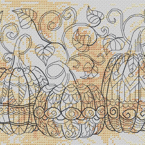 Pumpkin Cross Stitch Blackwork Pattern Pdf Autumn Embroidery - Etsy