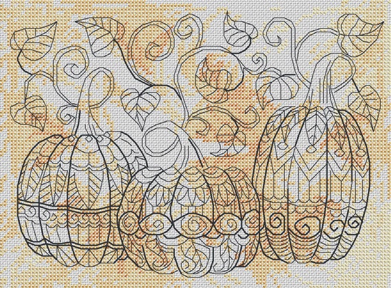 Pumpkin Cross Stitch Blackwork Pattern Pdf Autumn Embroidery - Etsy