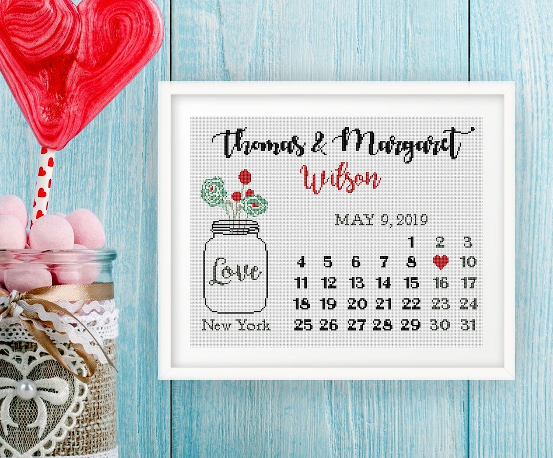 Wedding Cross Stitch Romantic Pattern Pdf - Wedding Date Calendar Cross ...