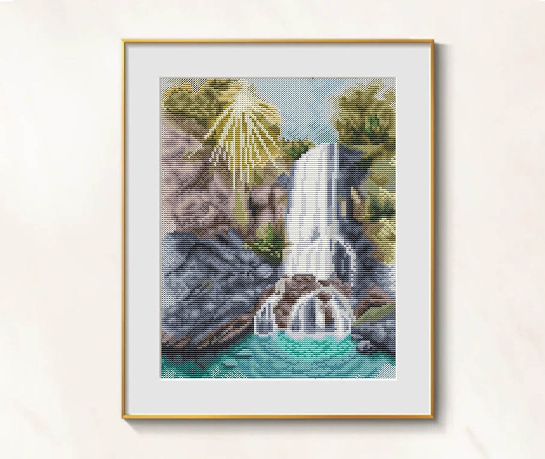 Mountain Waterfall Cross Stitch Blackwork Pattern Pdf, US Landscape ...