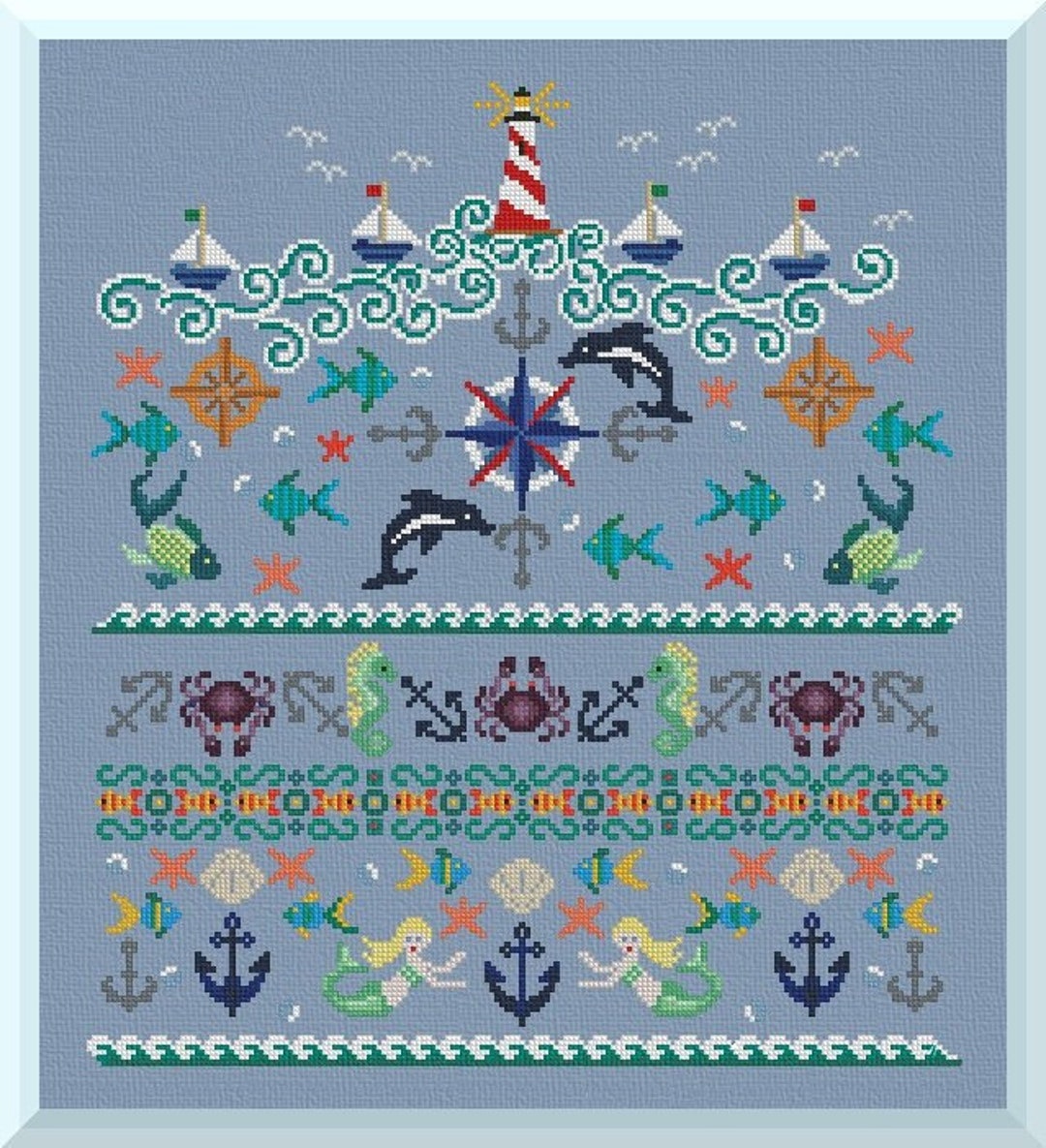 Sea Cross Stitch Sampler Pattern Pdf Victorian Ornament Cross Stitch ...