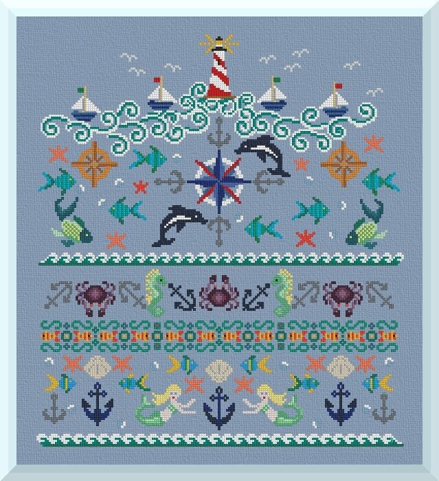 Sea Cross Stitch Sampler Pattern Pdf Victorian Ornament - Etsy