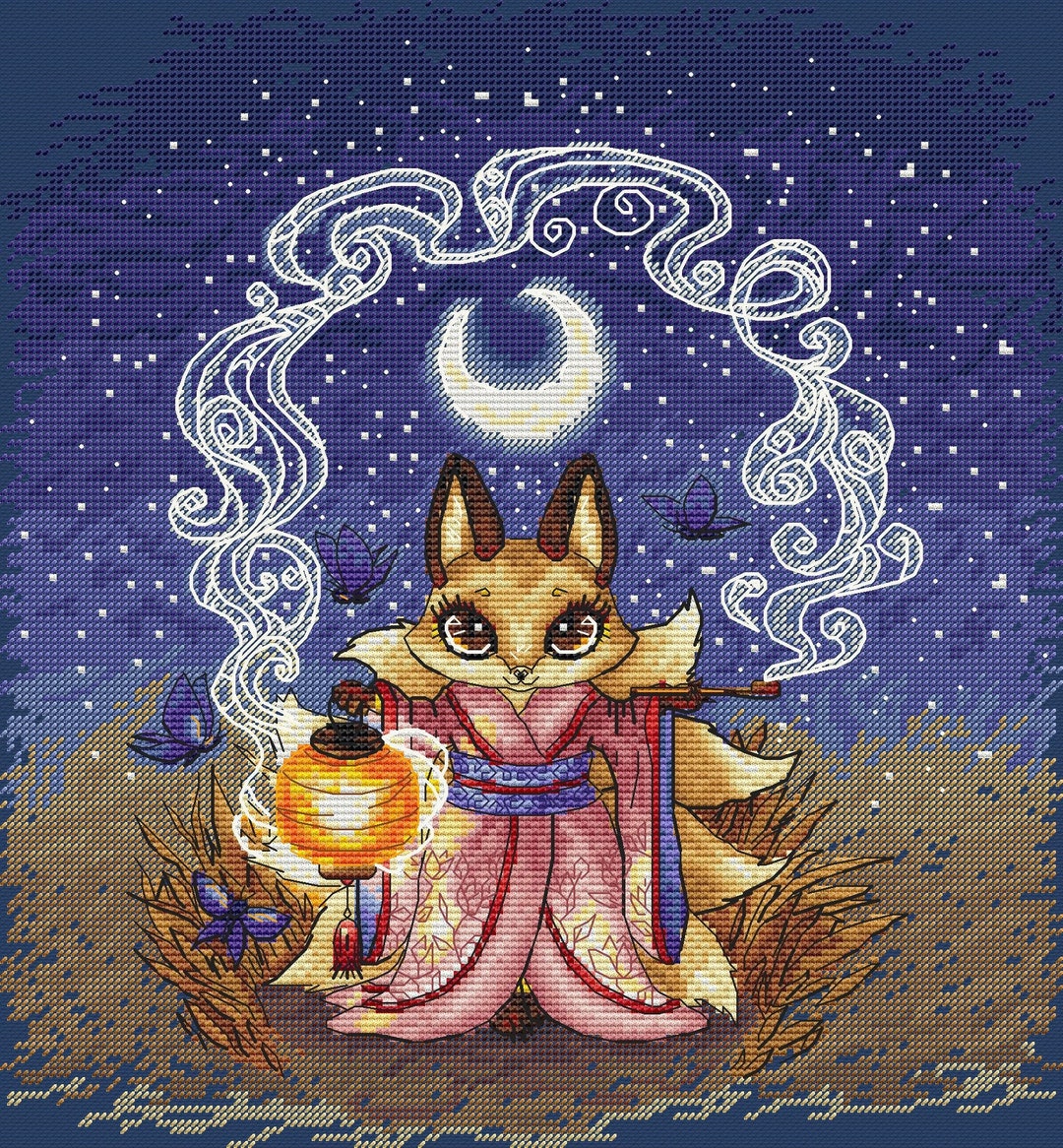 Kitsune Cross Stitch Fox Pattern Pdf - Japanese Folklore Embroidery ...