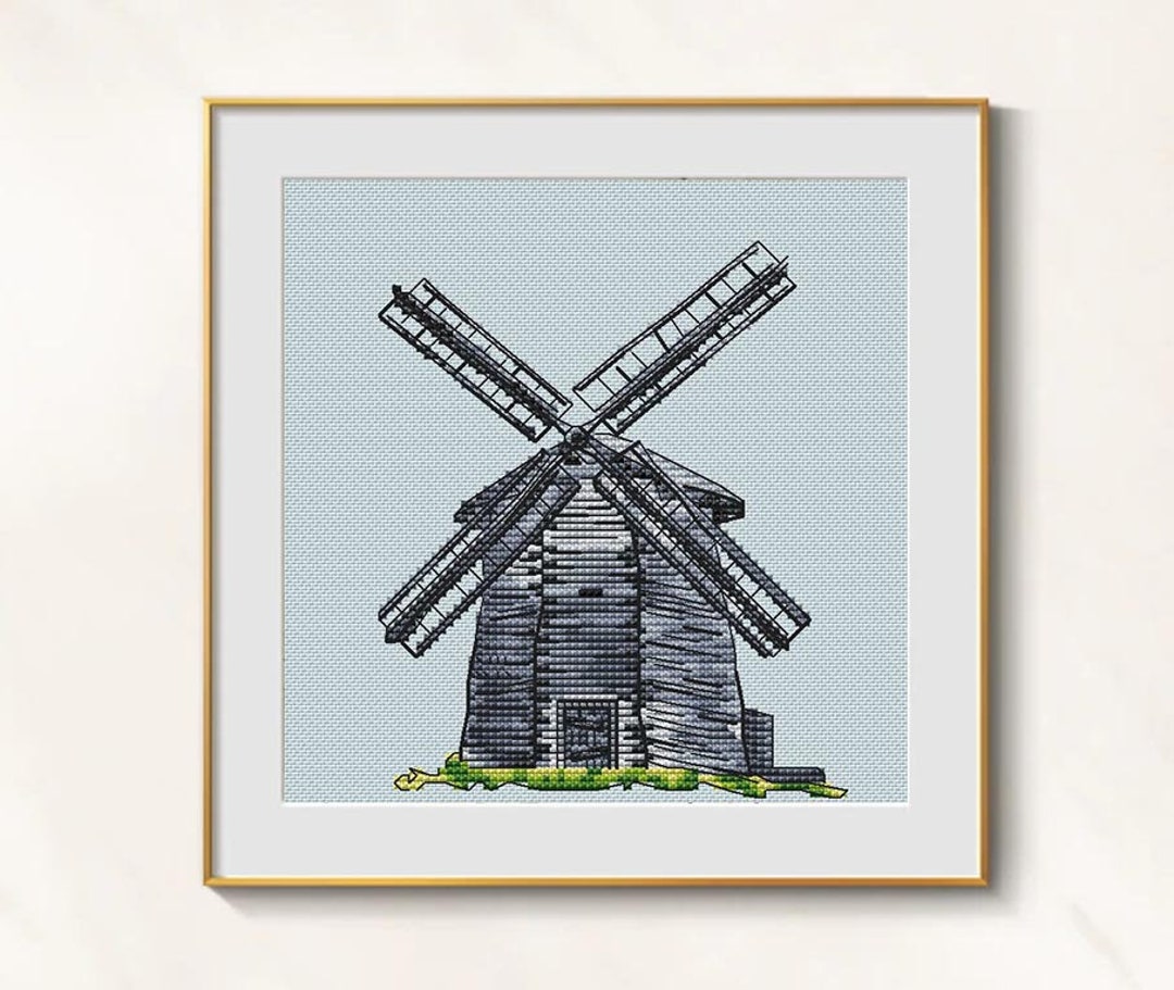 Old Windmill Cross Stitch Minimalist Pattern Pdf - Wooden Architecture ...