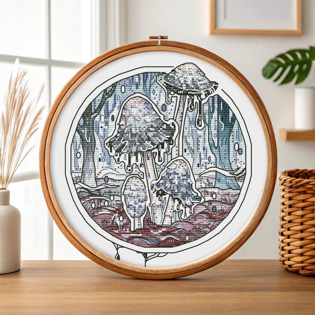 Mushroom Psychedelic Cross Stitch Round Pattern Pdf: Shaggy Mane ...
