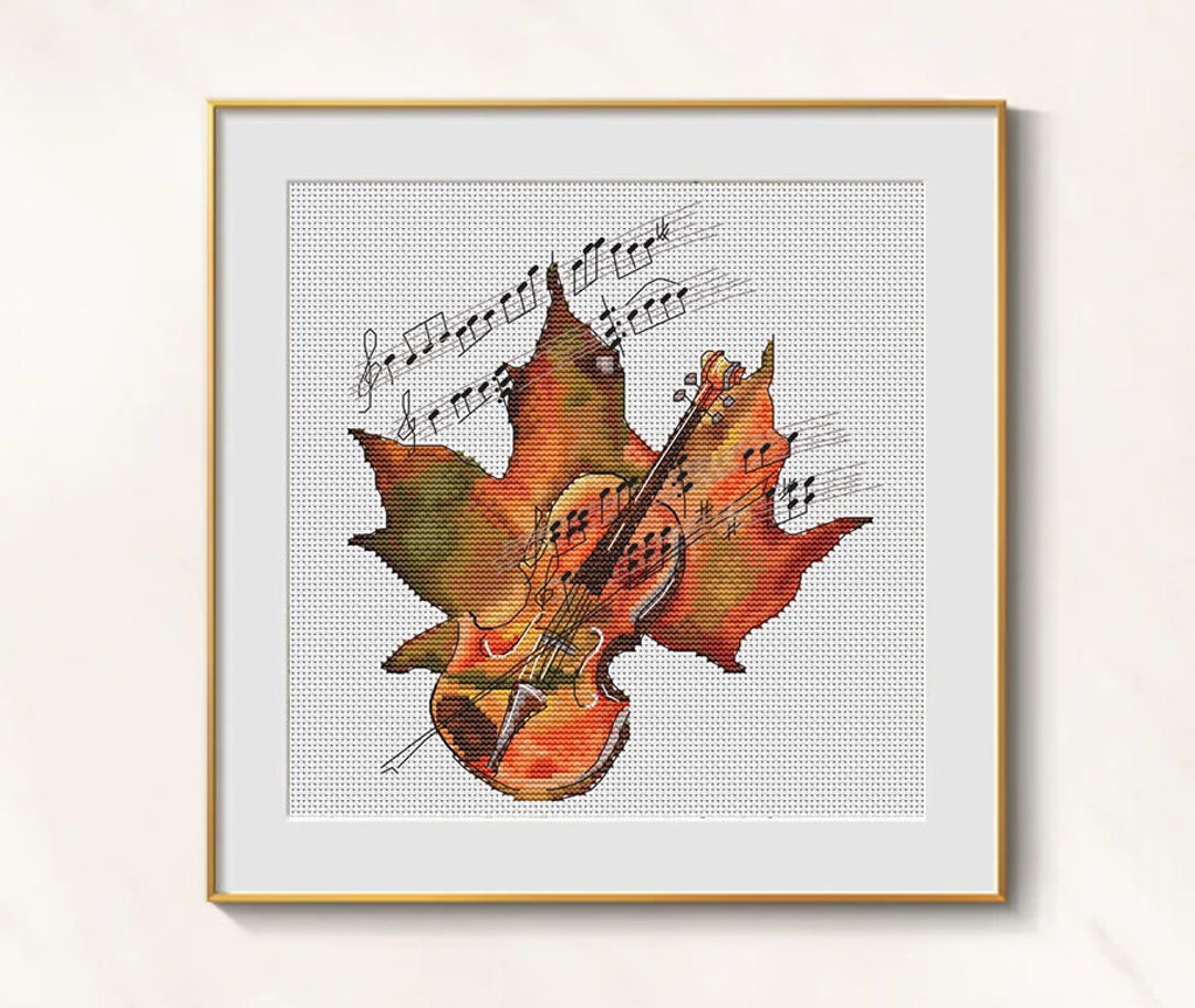 Violin Cross Stitch Autumn Pattern Pdf - Music Fantasy Cross Stitch ...