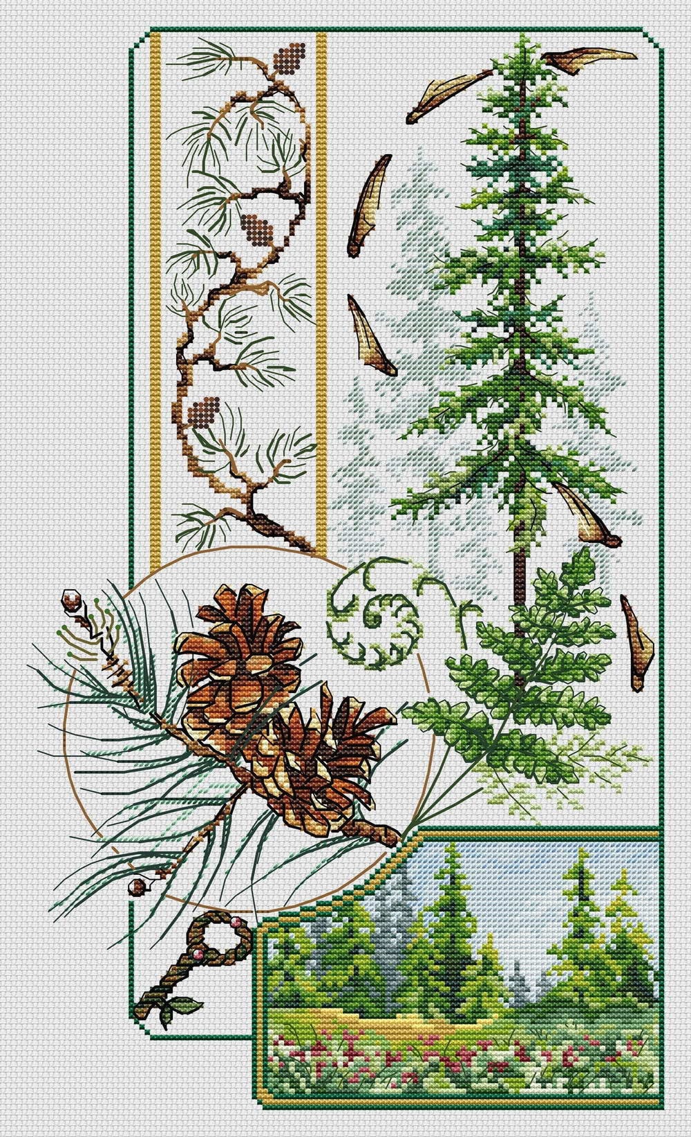 Pine Cone Cross Stitch Evergreen Pattern Pdf - Woodland Cross Stitch ...
